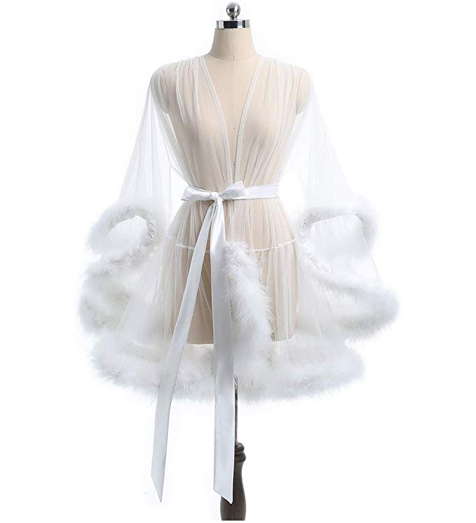 Short Pink Marabou Fur Edge Robe RB1332 Short Pink Marabou Fur Edge Robe RB1332