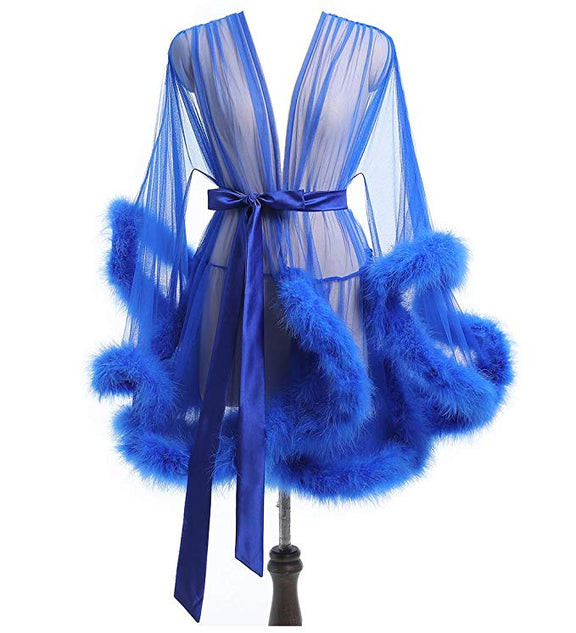 Short Royal Blue Marabou Fur Edge Robe RB1332 – JoJo Shop
